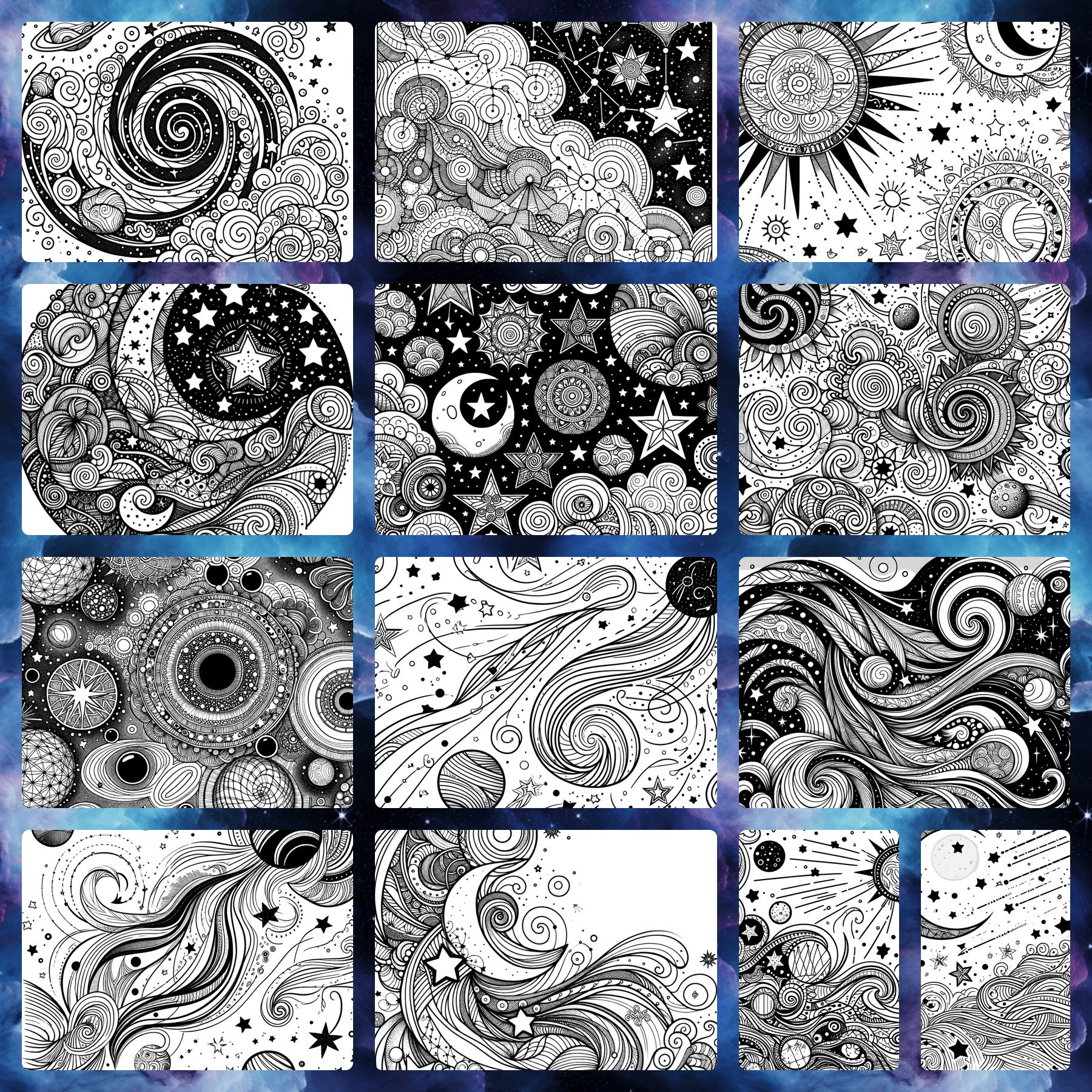 Cosmic Doodles: A Zen Tangle Voyage Through Space - Etsy