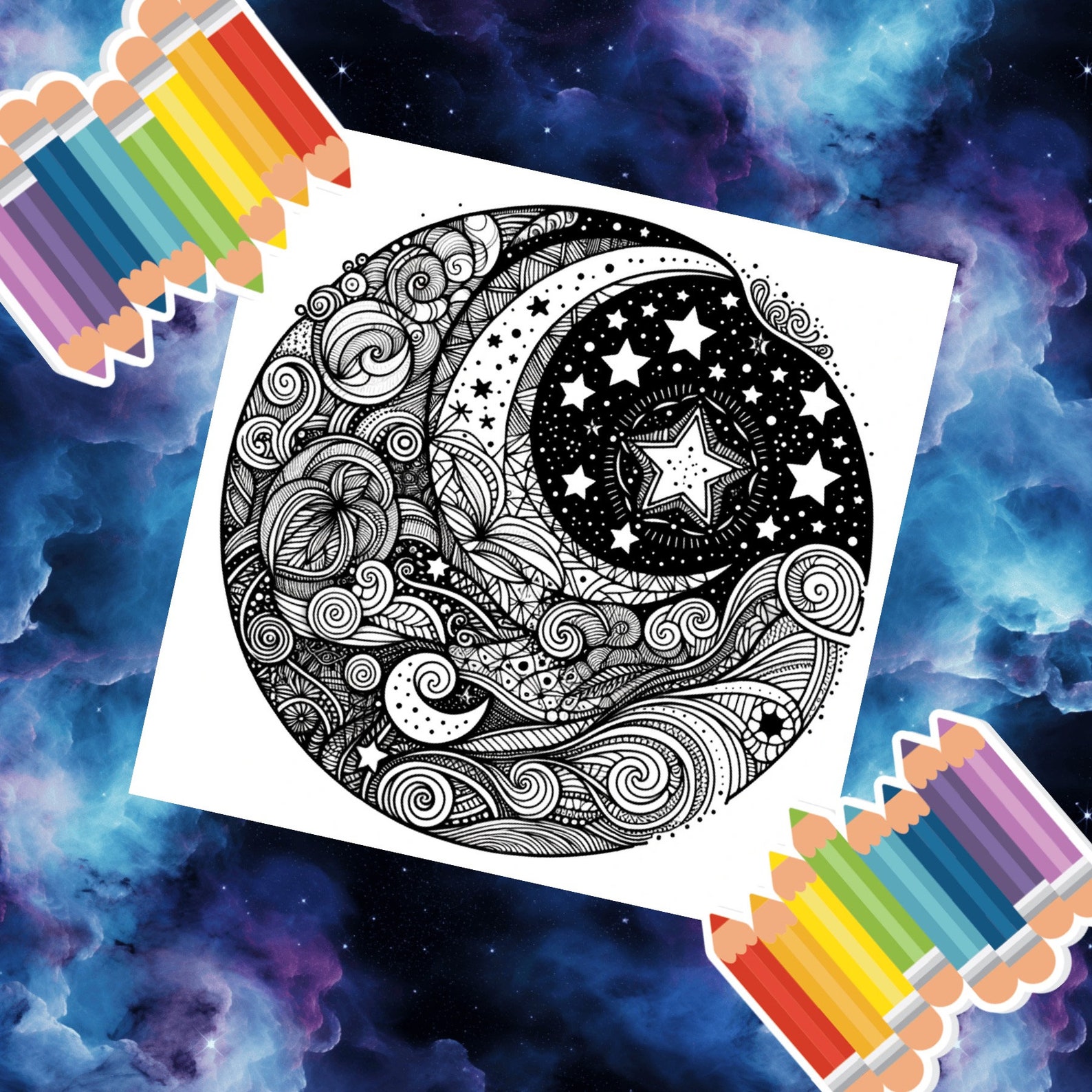 Cosmic Doodles: A Zen Tangle Voyage Through Space - Etsy