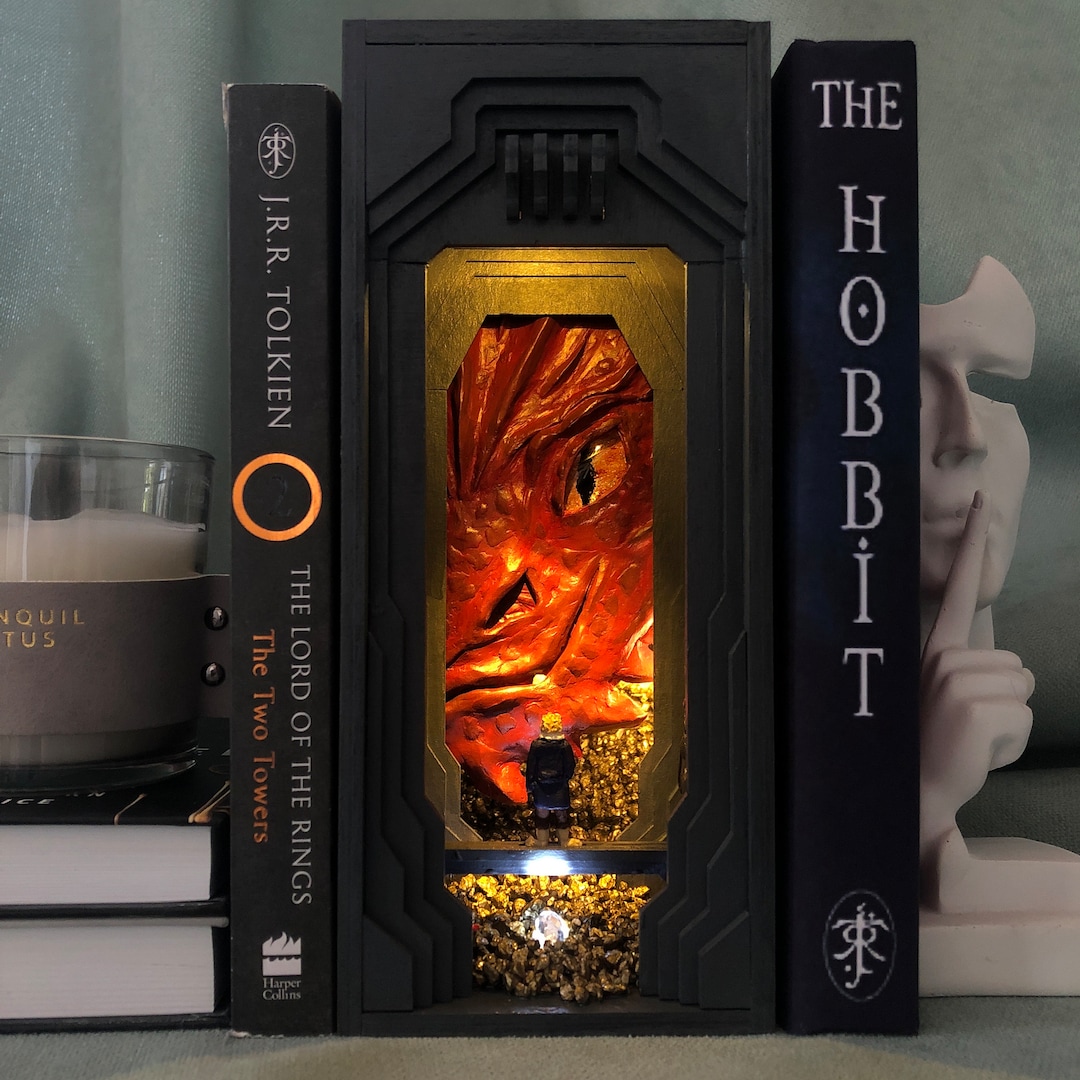 Dragon Book Nook Bookshelf Insert Lotr Diorama Miniature Character ...