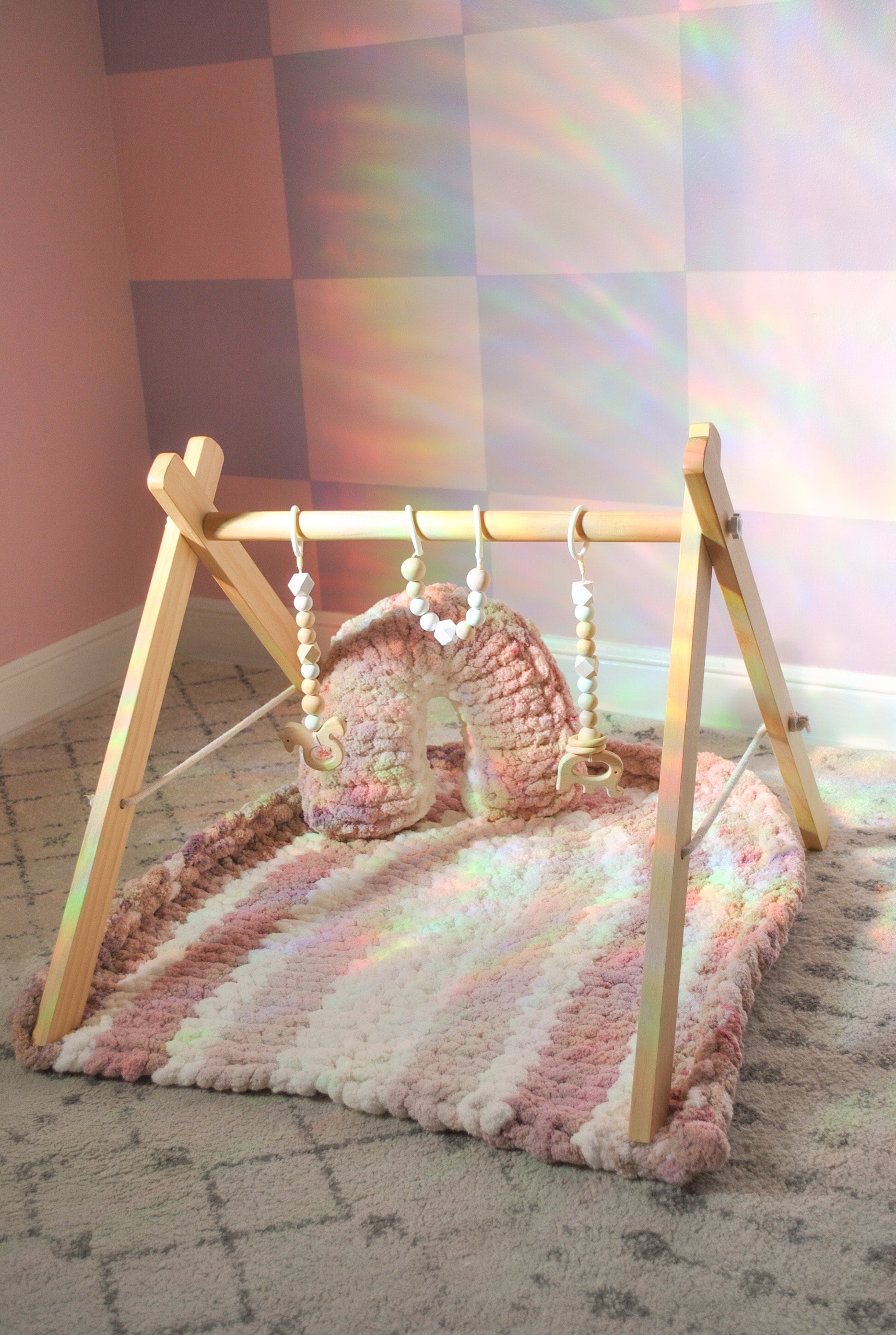 Rainbow Chunky Knit Handmade Baby Play Mat, Baby Rainbow Pillow, Baby ...