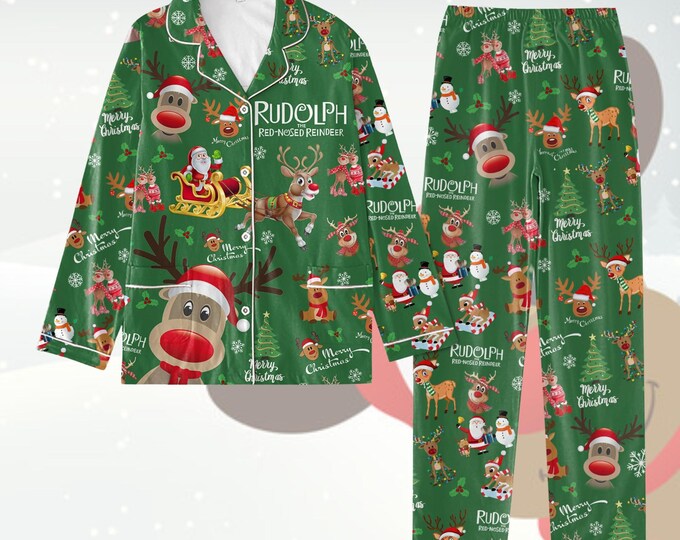 Rudolph Red-nosed Reindeer Pajamas Set, Reindeer Xmas Pajamas, Merry ...