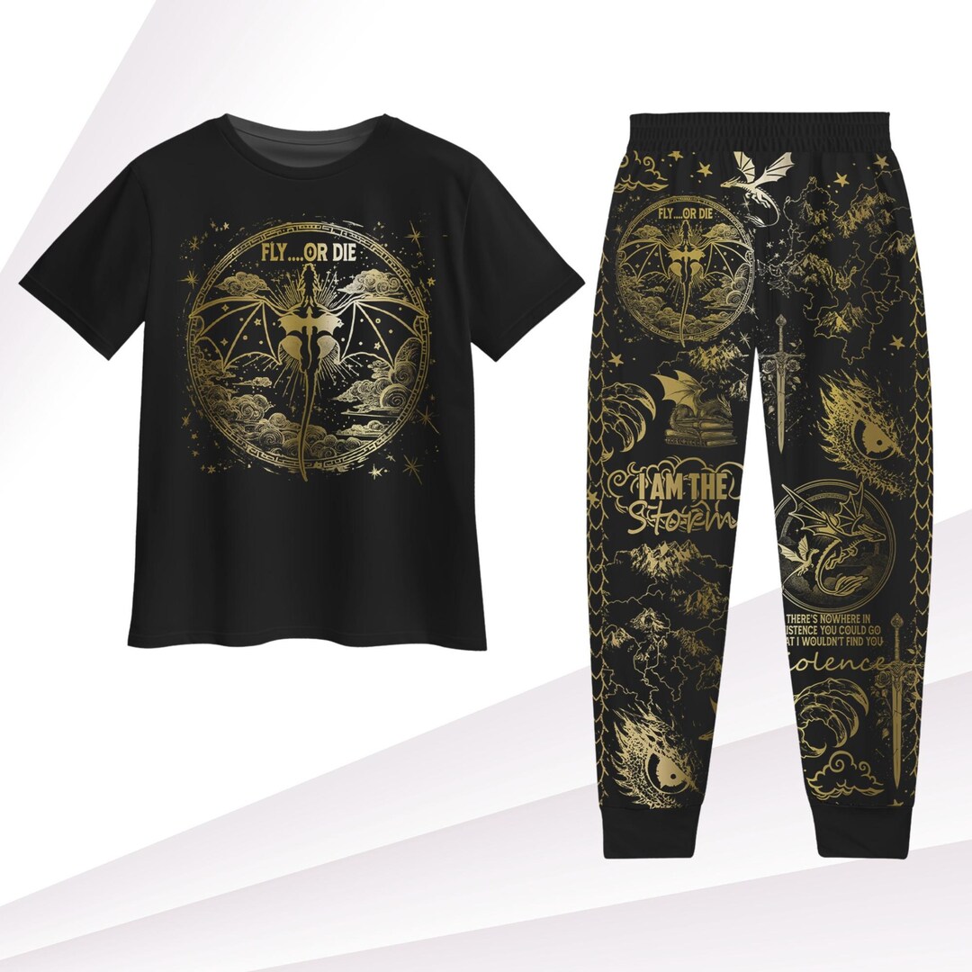 Fourth Wing Pajamas Set, Fly or Die Tshirt and Pants, Basgiath War ...