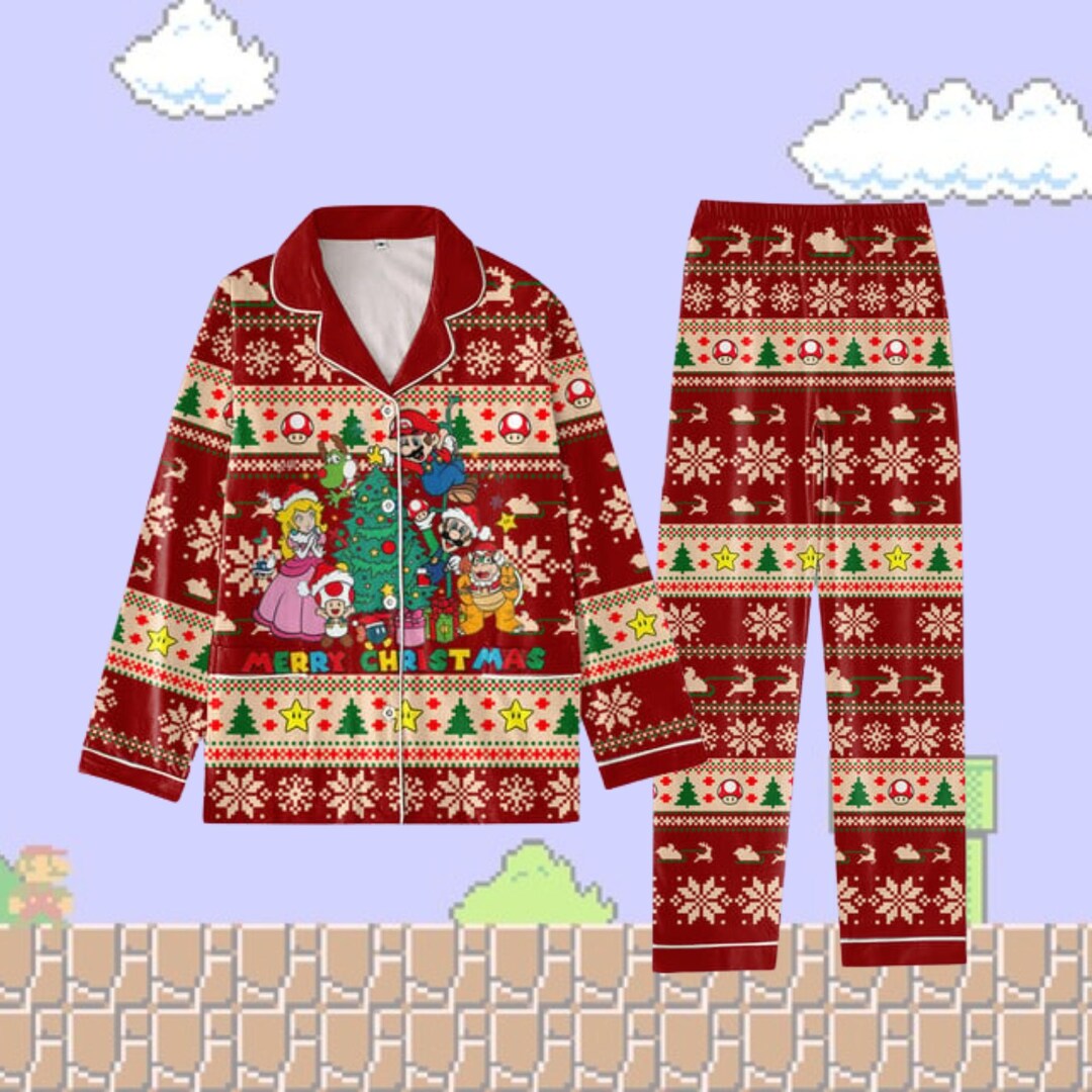 Super Mario Christmas Pajamas Set, Mario Xmas Holiday Pajamas, Mario ...