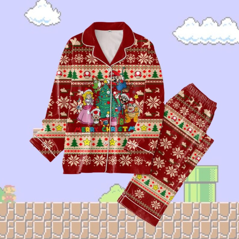 Super Mario Christmas Pajamas Set, Mario Xmas Holiday Pajamas, Mario ...