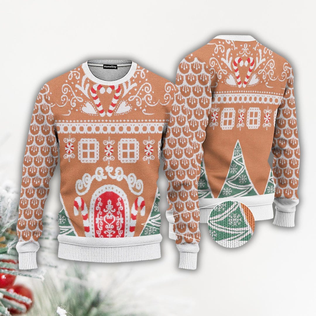 Gingerbread House Ugly Sweater, Gingerbread Christmas Holiday Sweater ...