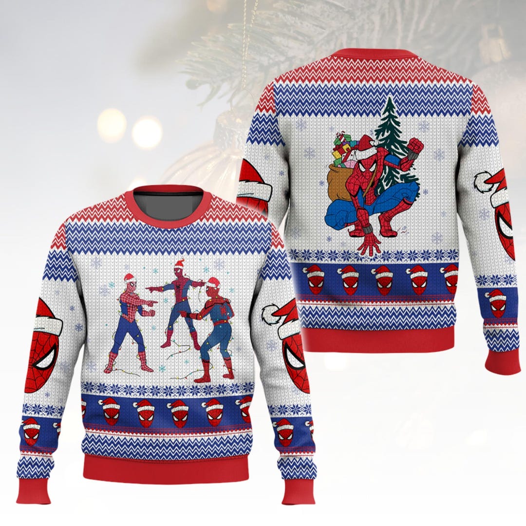 Spider Themed Christmas Ugly Sweater, Holiday Sweater, Superhero ...