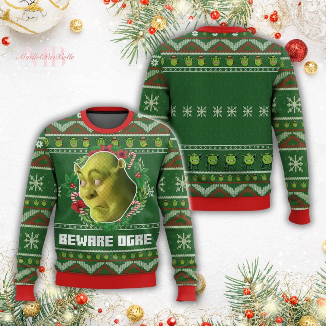 Beware Ogre Shrek Ugly Sweater, Funny Shrek Christmas Sweater, Shrek ...