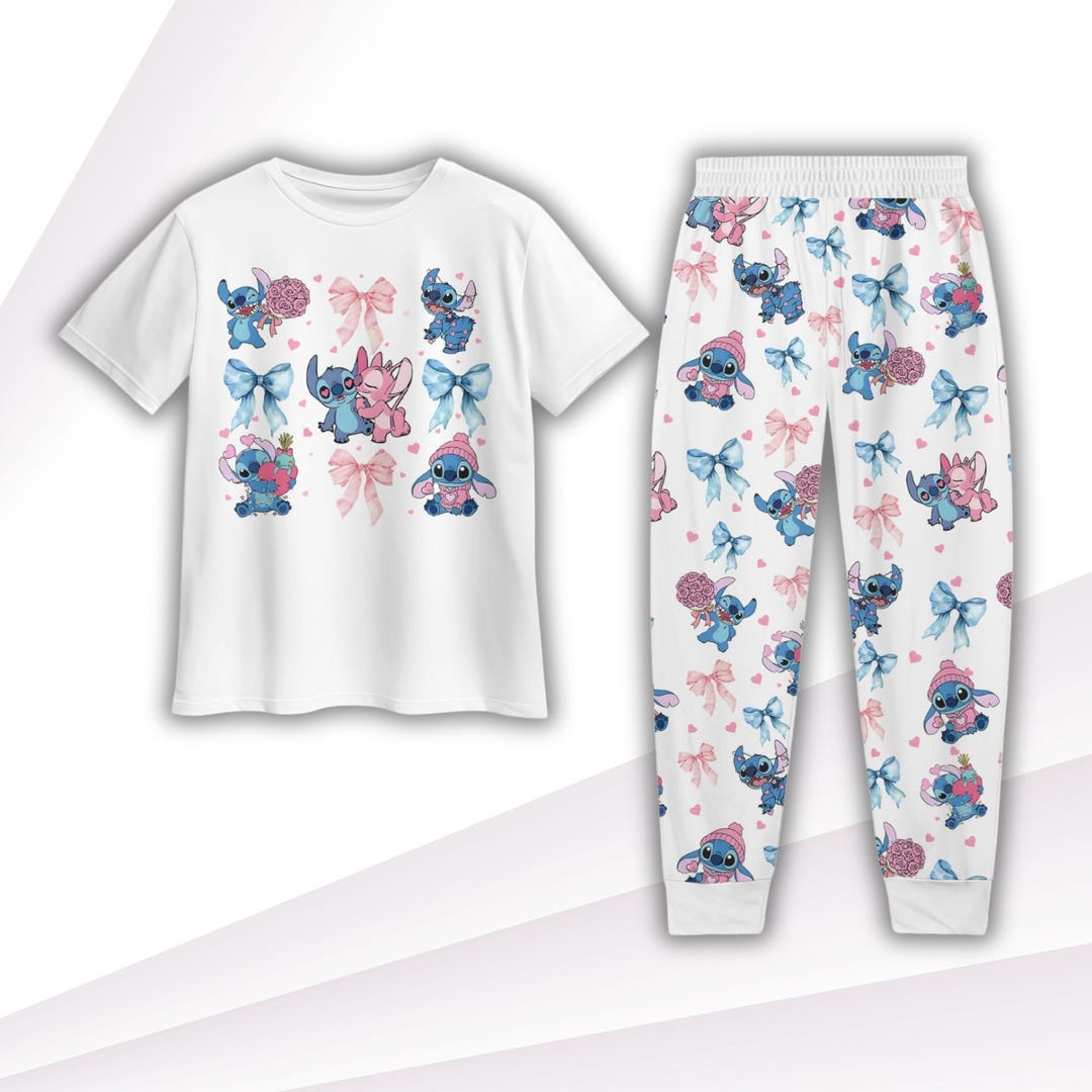 Stitch and Angel Pajamas Set, Stitch Coquette Bow Pajamas Family ...