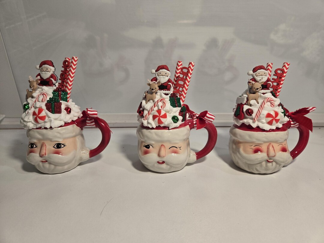 Miniature Santa Mugs, Mini Christmas Mugs, Tiered Tray, Christmas Decor ...