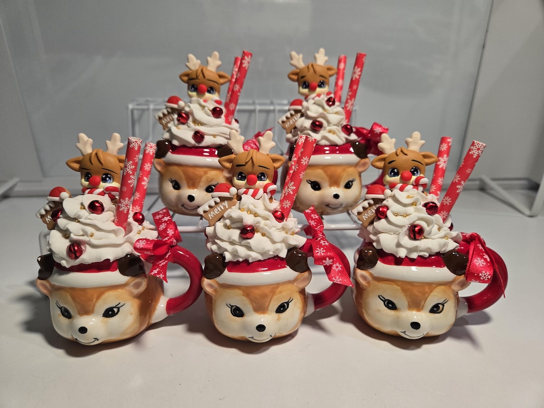 Miniature Reindeer Mugs, Mini Christmas Mugs, Christmas Decor, Tiered ...