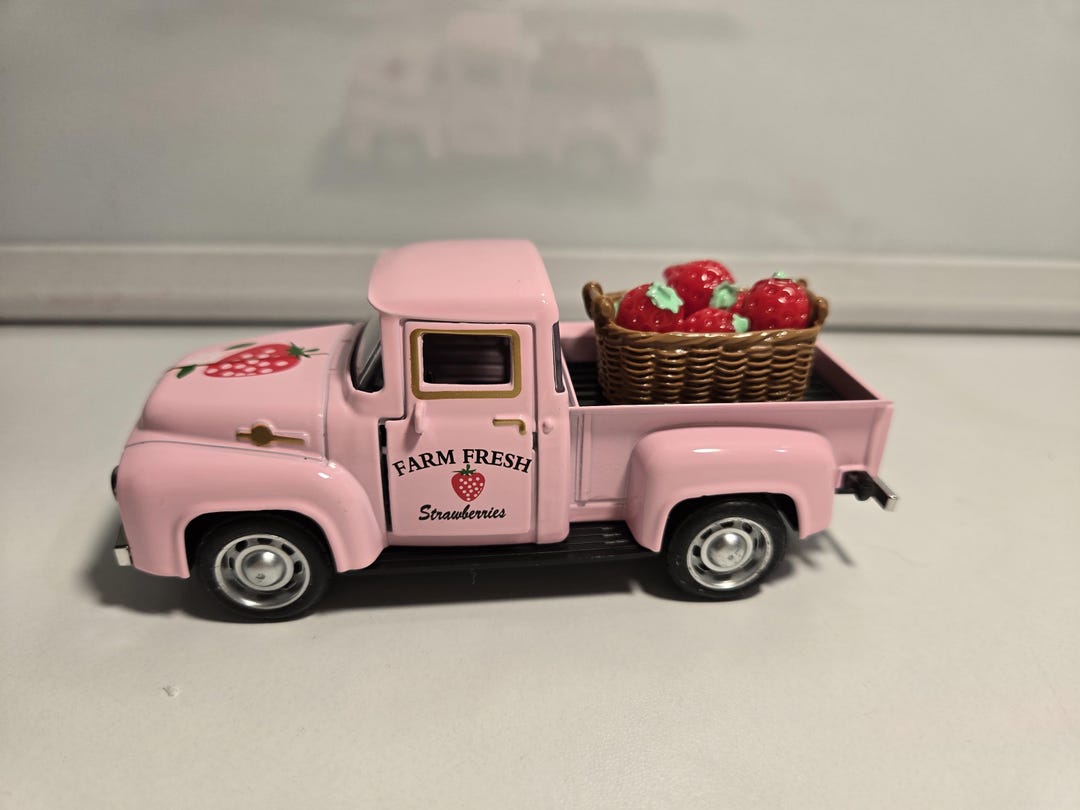 Pink Farm Truck With Strawberries - Miniature Vintage Style Decor - Etsy