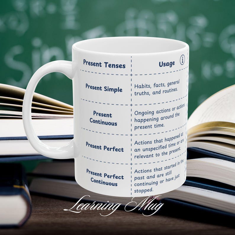 Present Tenses Learning Mug, English Grammar Mug, Language Arts or ...