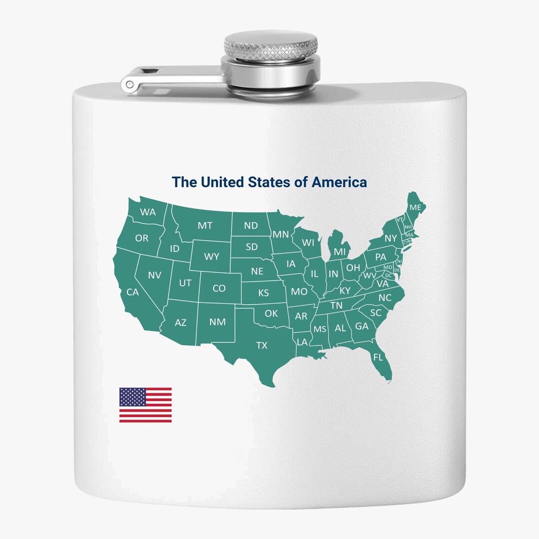 USA Map Stainless Steel Flask, 6oz - Patriotic Gift for Travelers ...