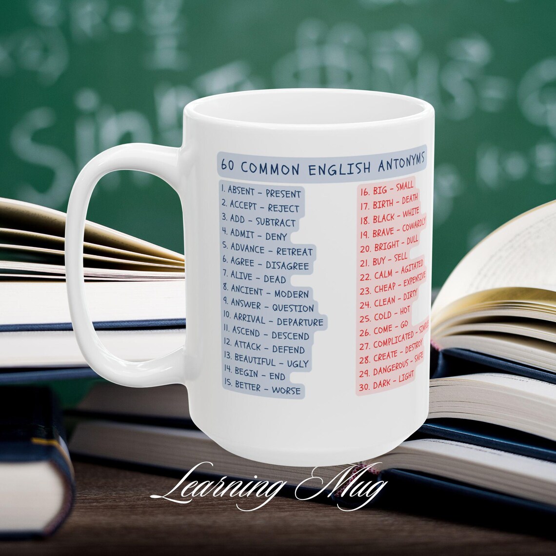 English Antonyms Learning Mug: Vocabulary Student Gift - Etsy