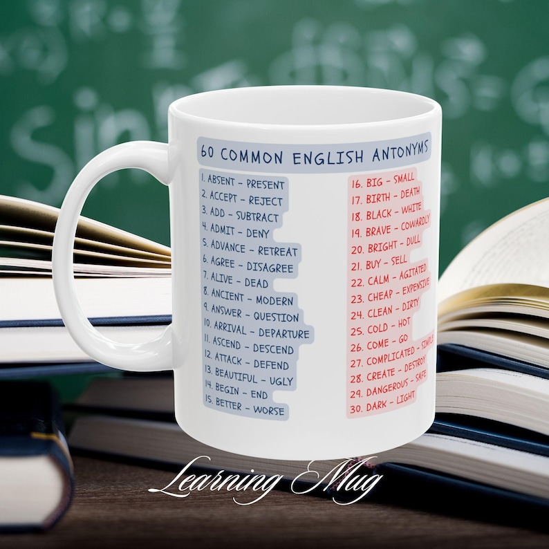 60 Common English Antonyms Learning Mug, Learning English Everyday ...