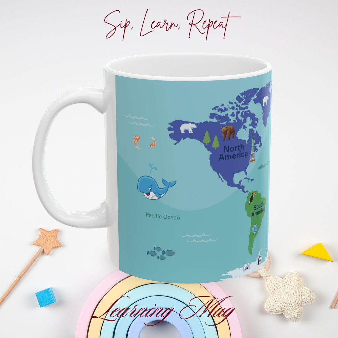 Continents and Oceans Learning Ceramic Mug, Interactive Educational ...