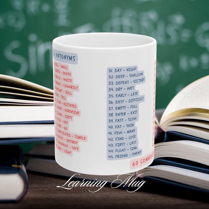 60 Common English Antonyms Learning Mug, Learning English Everyday ...