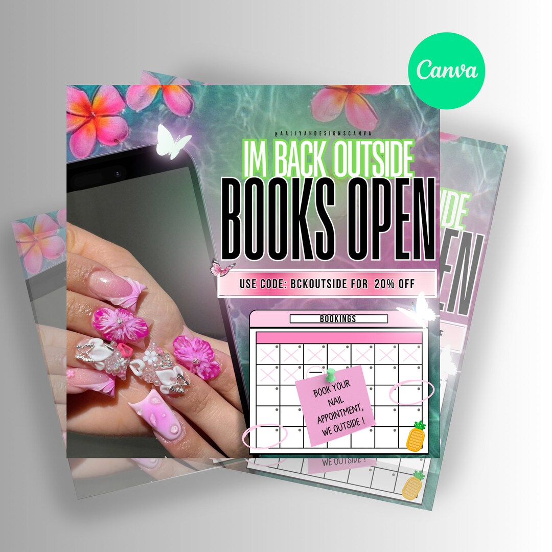 DIY Editable Template Nail Flyer, Hair Flyer, Lashes Flyer, Book Open ...