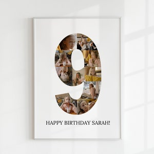 Number 9 Photo Collage Template, 9th Birthday Decor, Photo Milestone ...