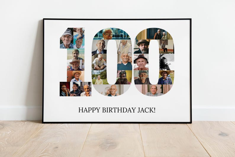 Number 100 Photo Collage Template, Personalized, 100th Birthday Gift ...