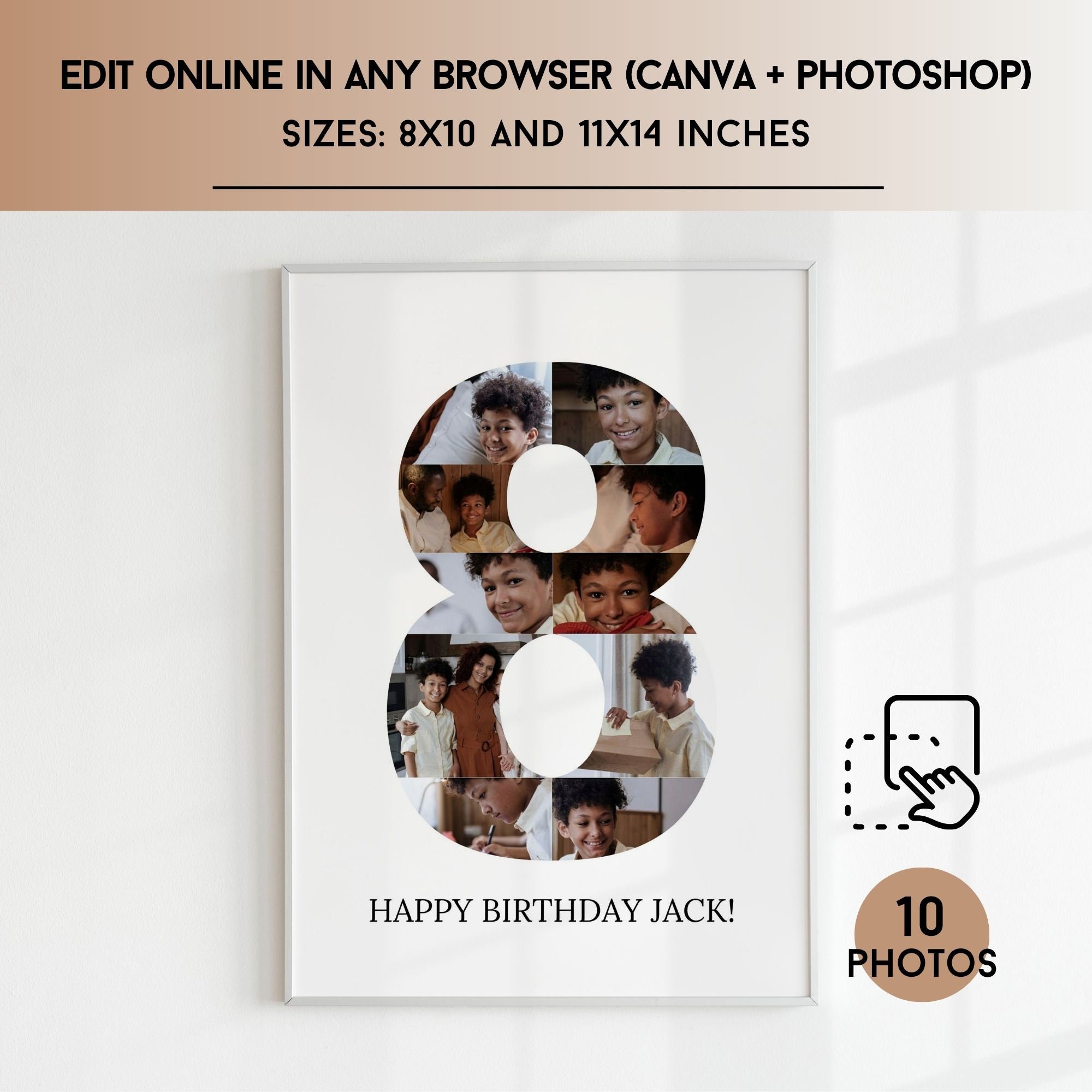 Number 8 Photo Collage Template, 8th Birthday Decor, Photo Milestone ...