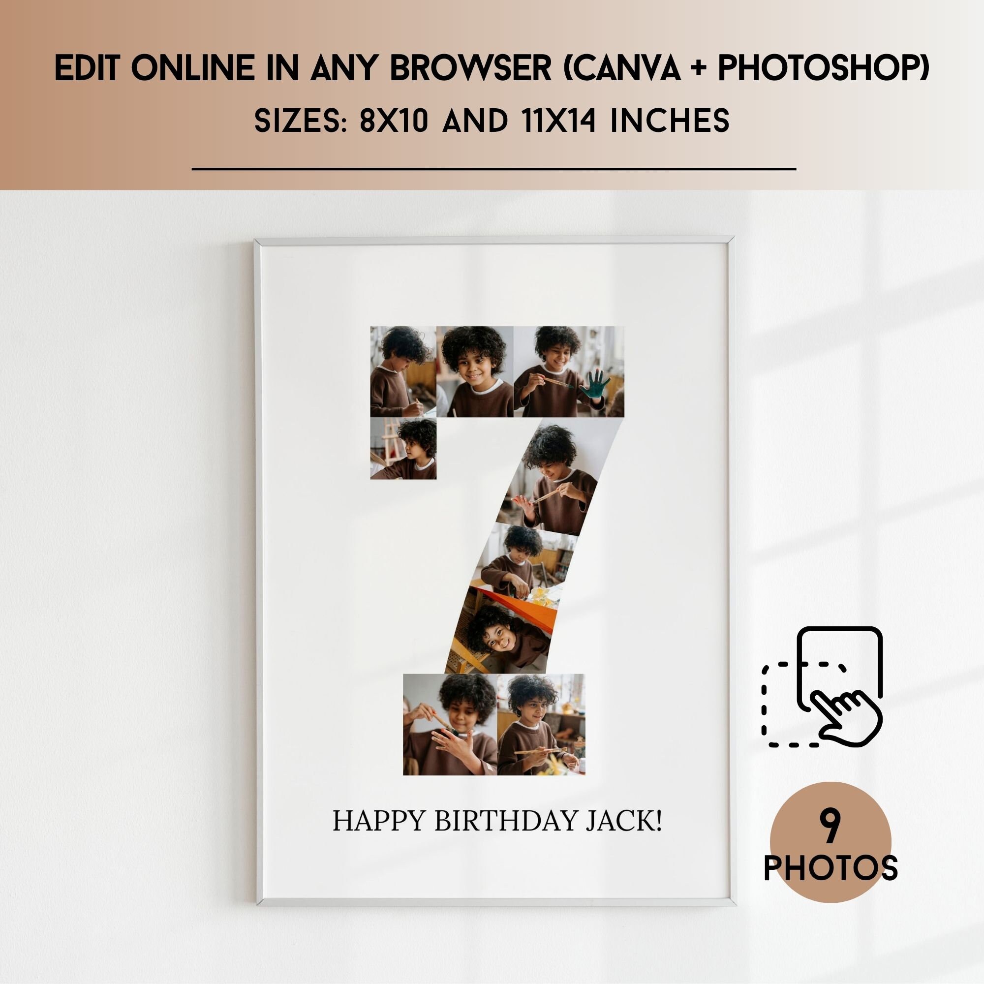 Number 7 Photo Collage Template, 7th Birthday Decor, Photo Milestone ...