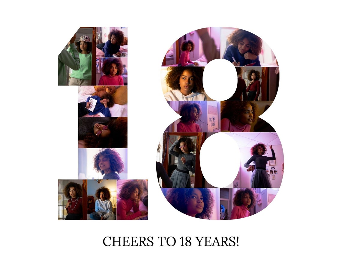 Editable, 18 Number Photo Collage Template, Personalized, 18th Birthday ...