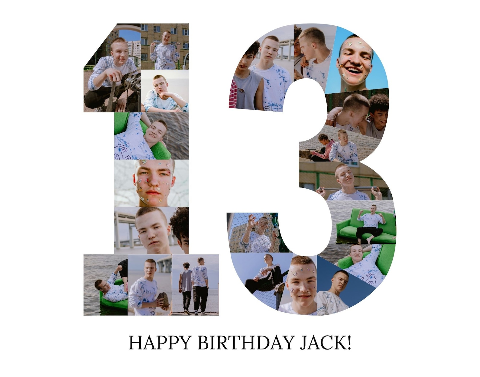 Editable, 13 Number Photo Collage Template, Personalized, 13th Birthday ...