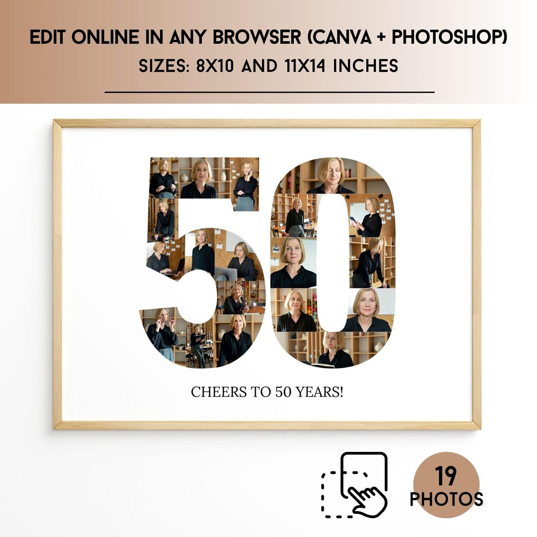 Number 50 Photo Collage Template, Personalized, 50th Birthday Gift ...