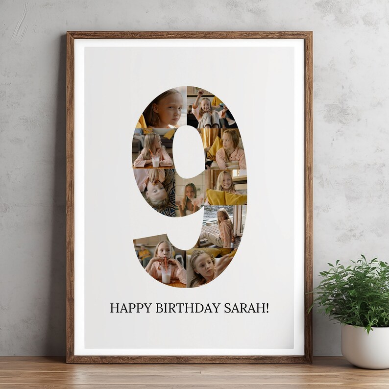 Number 9 Photo Collage Template, 9th Birthday Decor, Photo Milestone ...