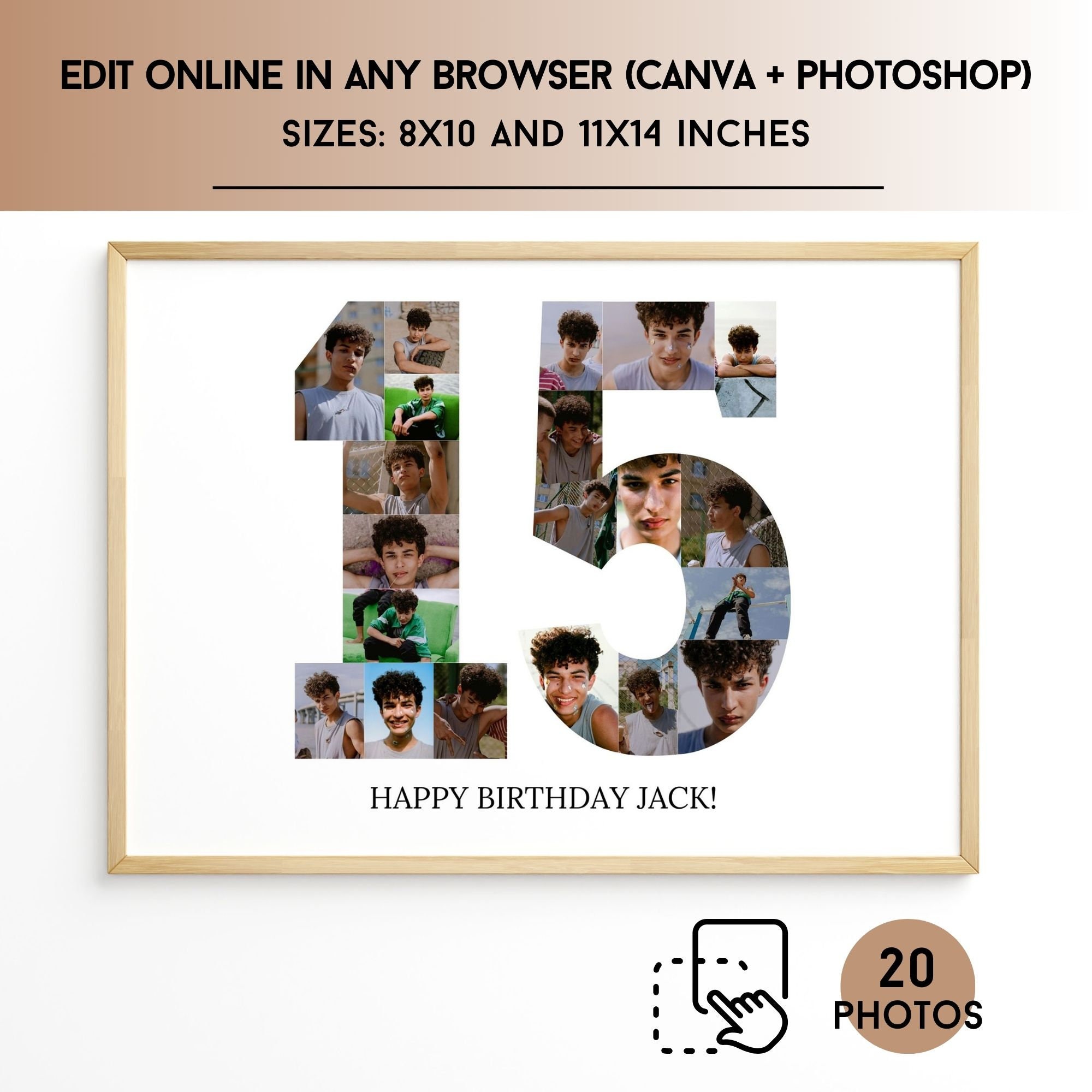 Editable, 15 Number Photo Collage Template, Personalized, 15th Birthday ...
