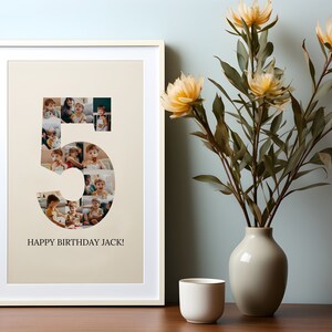 Number 5 Photo Collage Template, 5th Birthday Decor, Photo Milestone ...