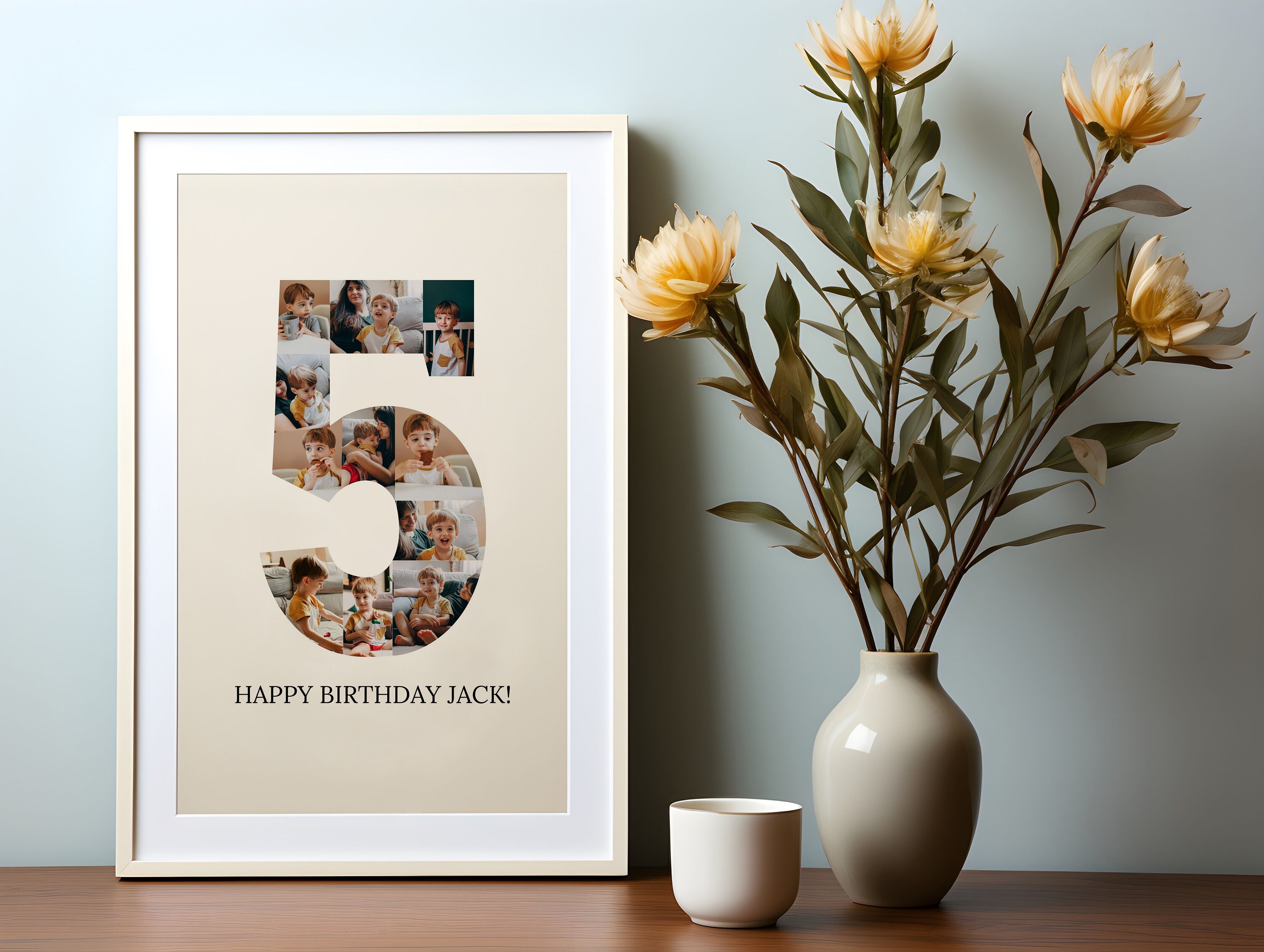 Number 5 Photo Collage Template, 5th Birthday Decor, Photo Milestone ...