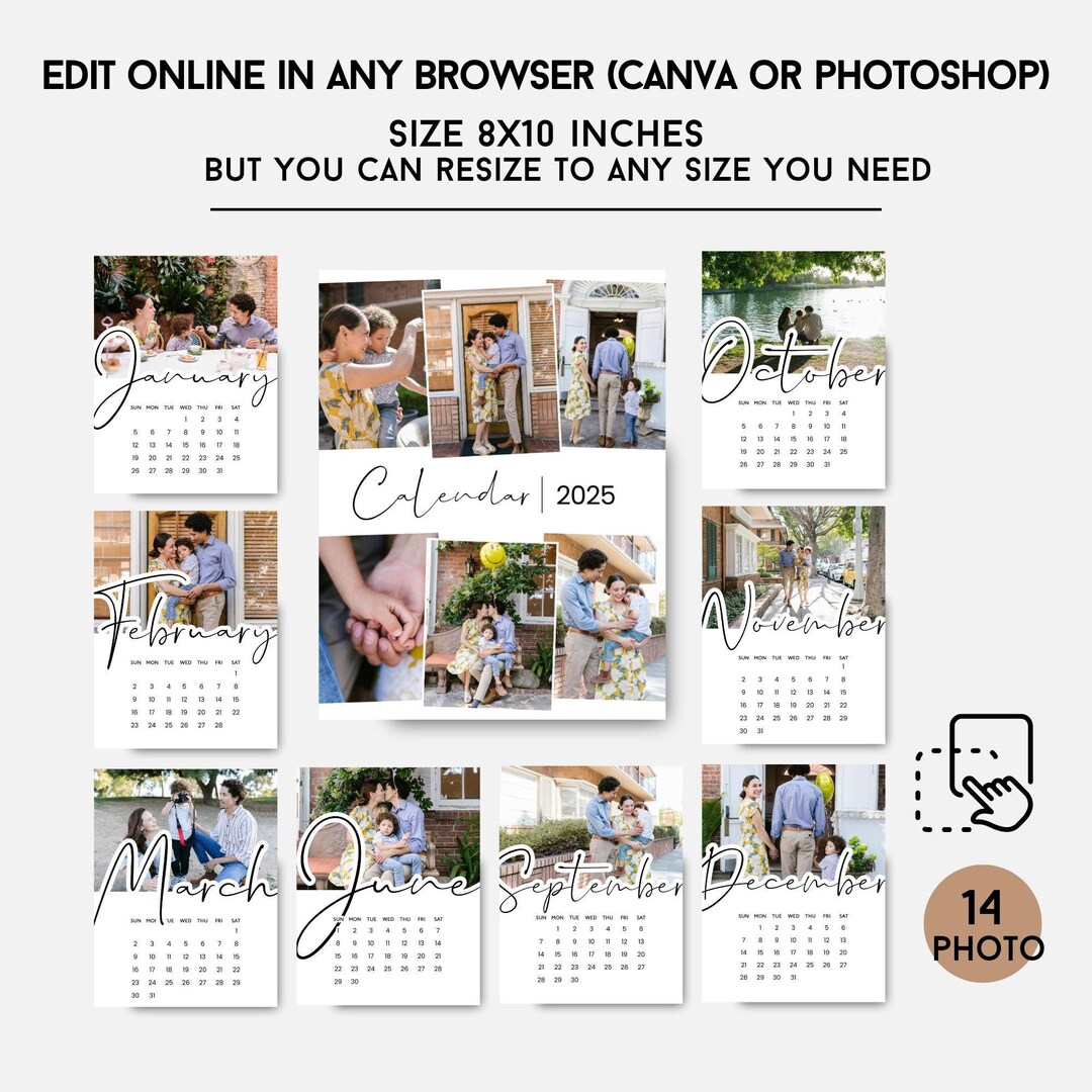 2025 Year Photo Calendar, Editable, Canva Template, Personalized, Photo ...