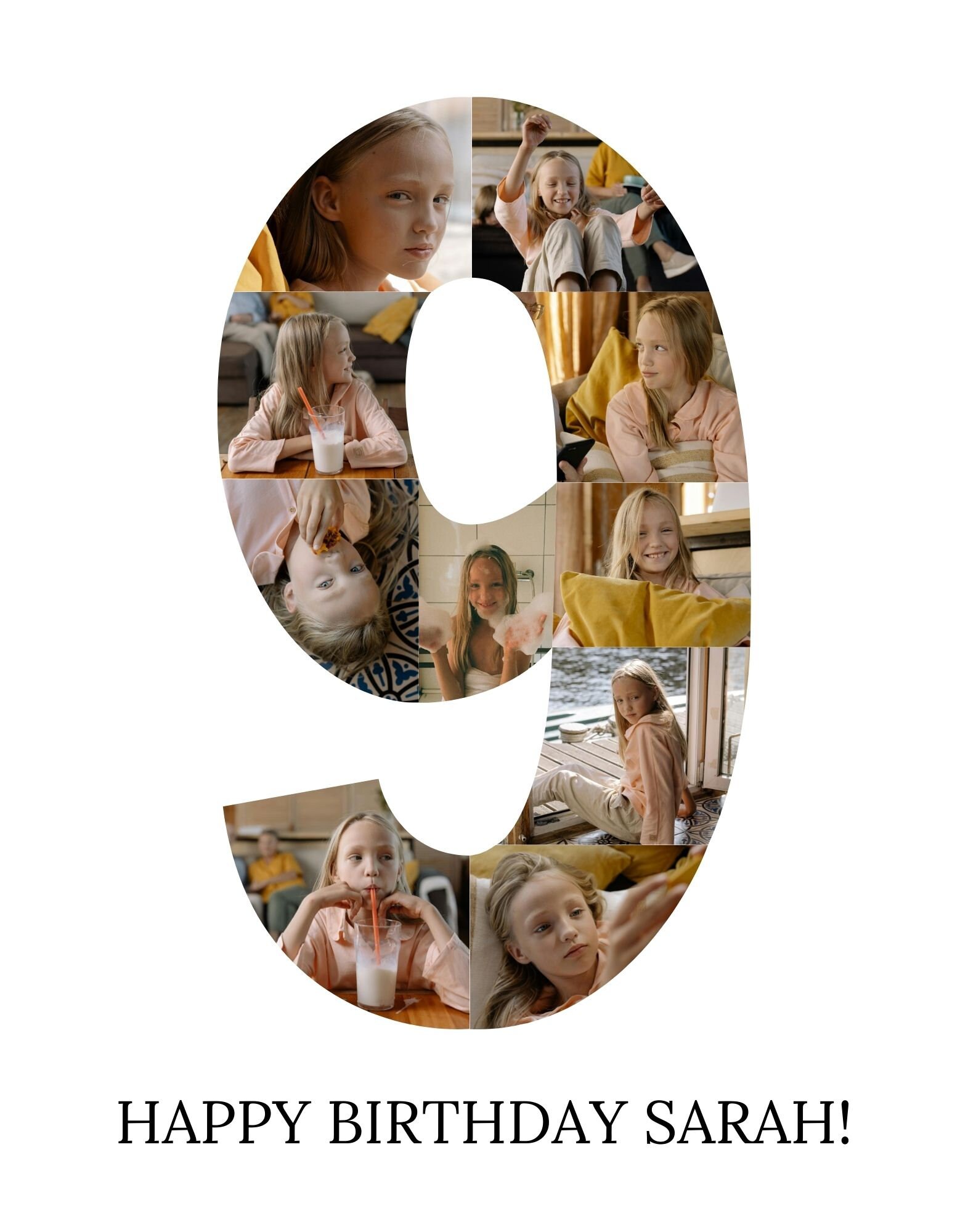 Number 9 Photo Collage Template, 9th Birthday Decor, Photo Milestone ...