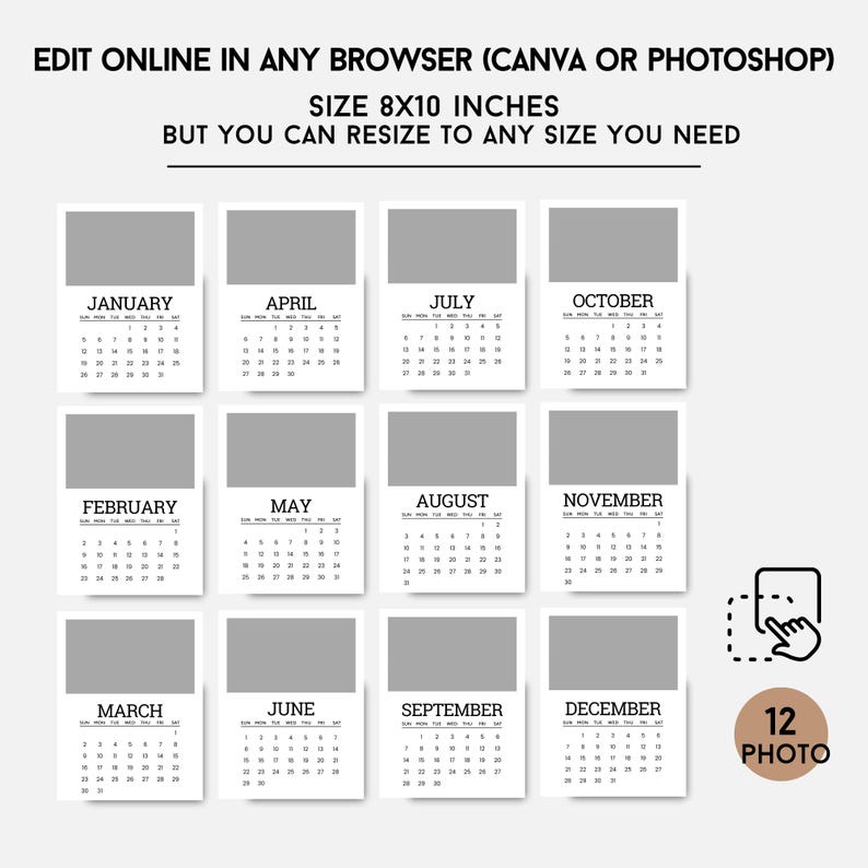 Editable Photo Calendar 2025, Photo Wall Calendar, Custom, Photo Gifts ...