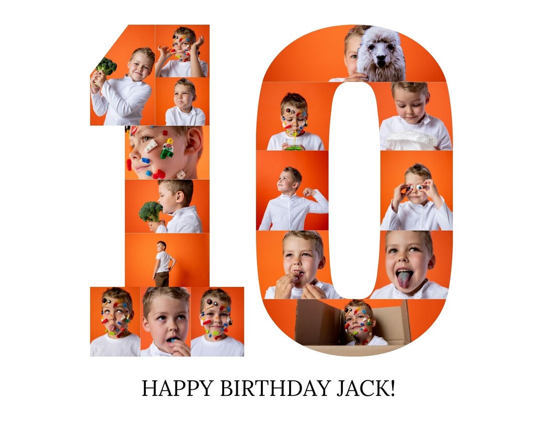 10th Birthday Decoration, Number 10 Photo Collage Template, Photo ...