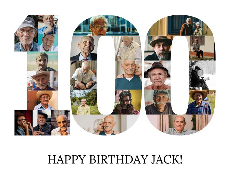 Number 100 Photo Collage Template, Personalized, 100th Birthday Gift ...