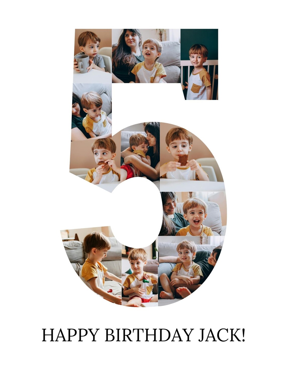 Number 5 Photo Collage Template, 5th Birthday Decor, Photo Milestone ...