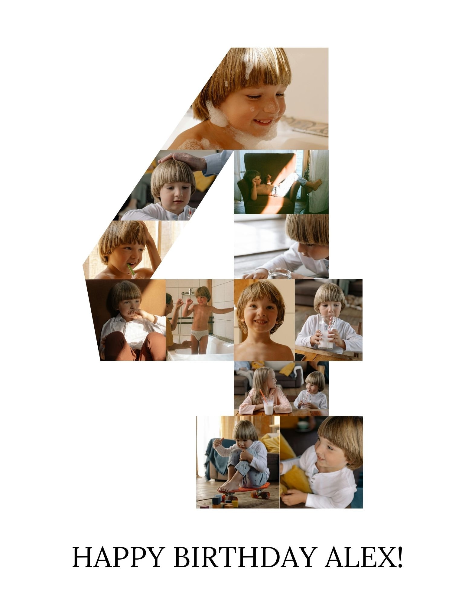 Number 4 Photo Collage Template, 4th Birthday Poster, Photo Milestone ...