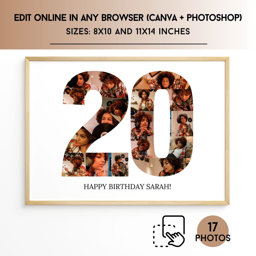 Editable, 20 Number Photo Collage Template, Personalized, 20th Birthday ...