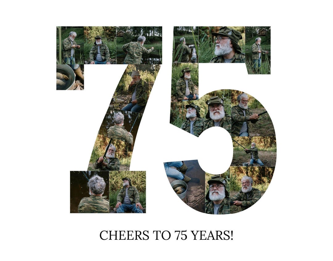 Number 75 Photo Collage Template, Personalized, 75th Birthday Gift ...