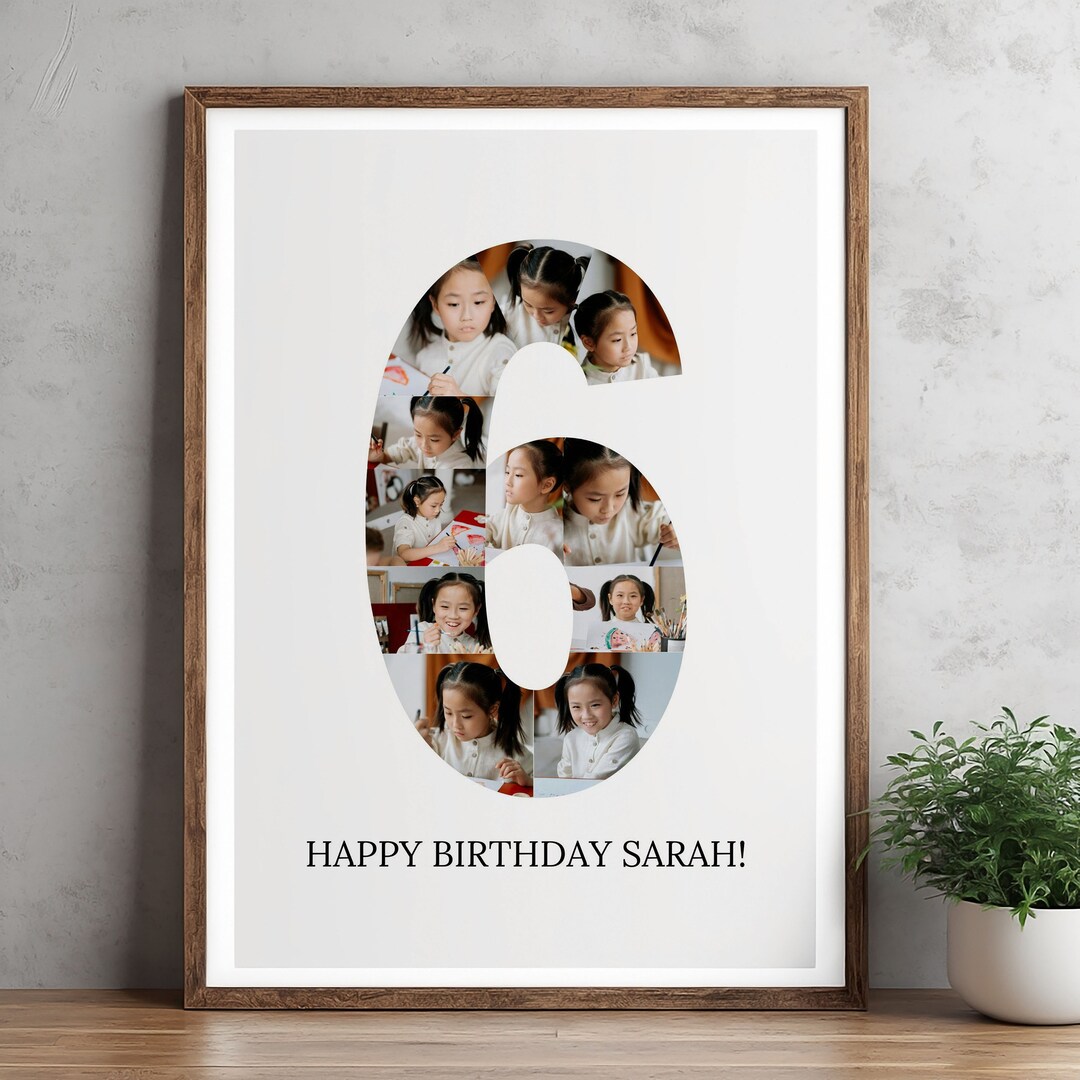 Number 6 Photo Collage Template, 6th Birthday Decor, Photo Milestone ...
