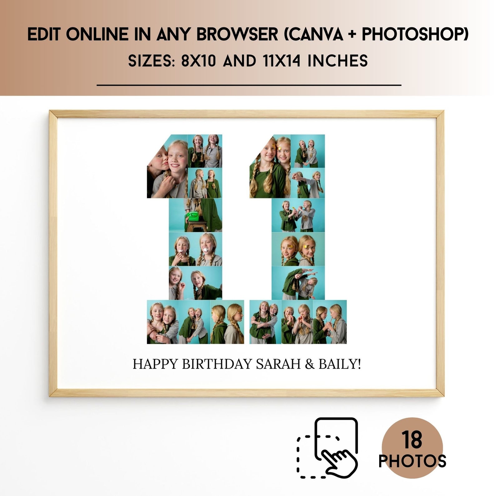 11th Birthday Photo Collage Template, Canva, Drag & Drop, Photoshop ...