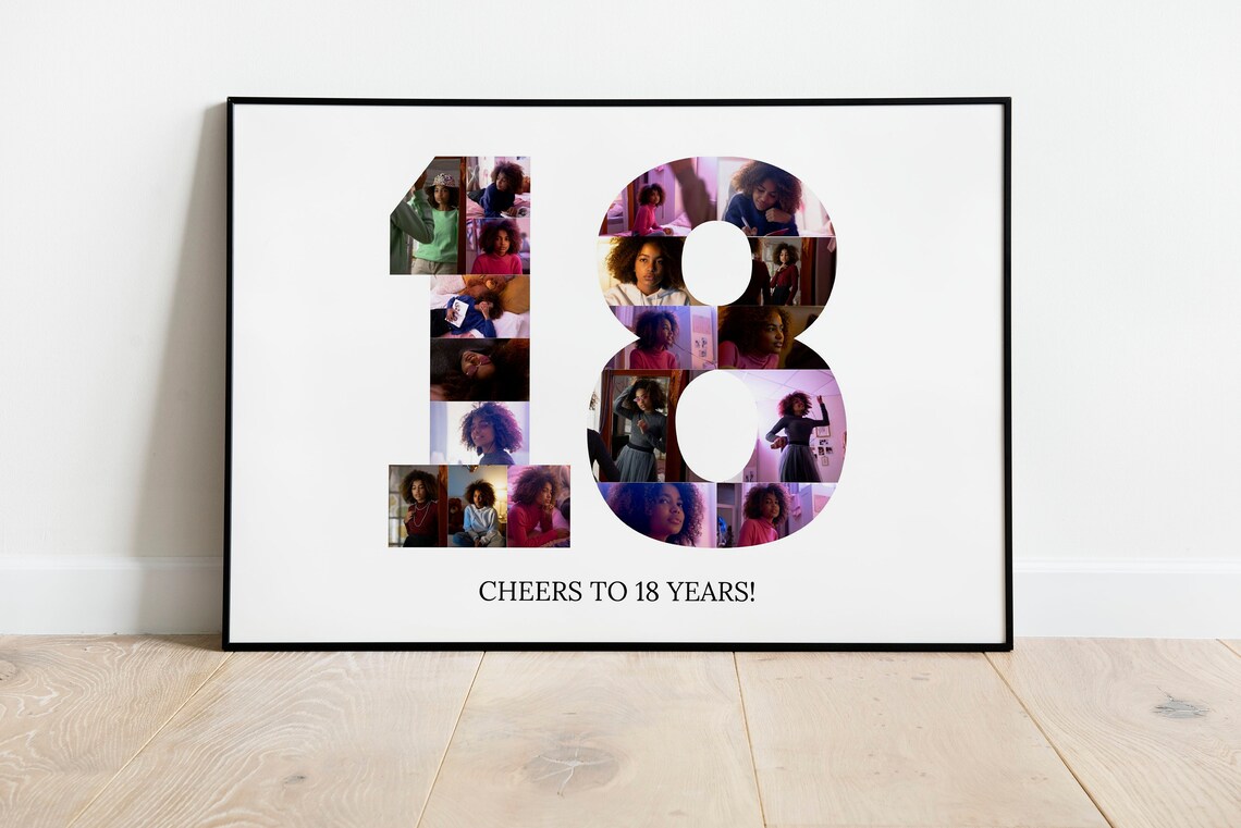 Editable, 18 Number Photo Collage Template, Personalized, 18th Birthday ...