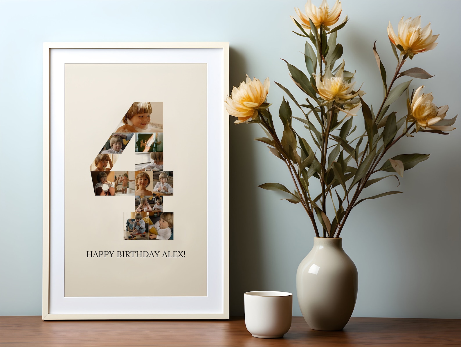 Number 4 Photo Collage Template, 4th Birthday Poster, Photo Milestone ...