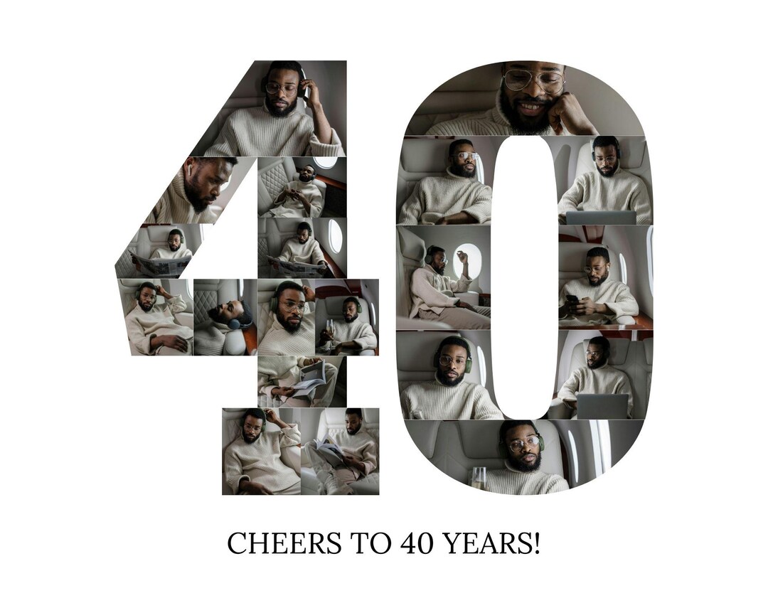 Number 40 Photo Collage Template, Personalized, 40th Birthday Gift ...
