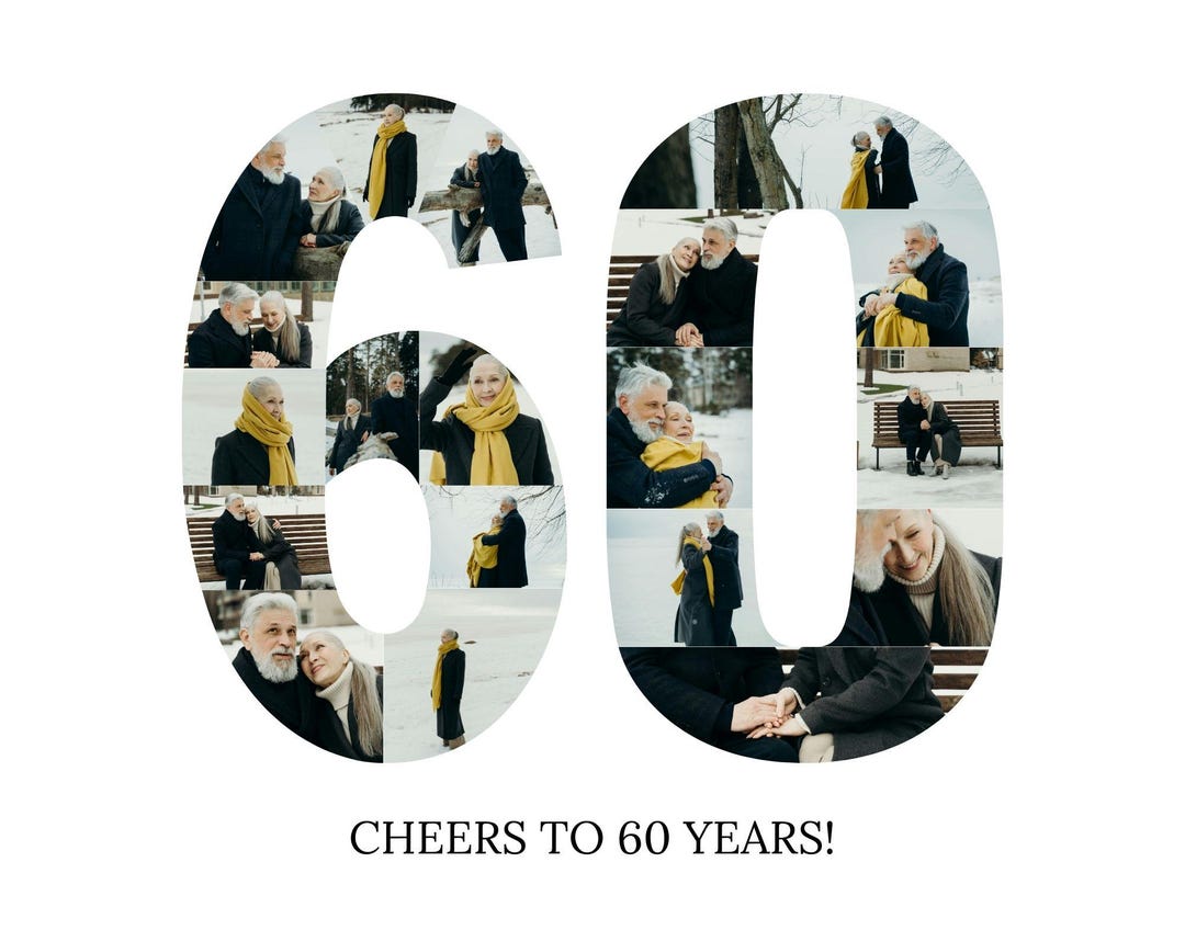 Number 60 Photo Collage Template, Personalized, 60th Birthday Gift ...