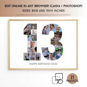 Editable, 13 Number Photo Collage Template, Personalized, 13th Birthday ...