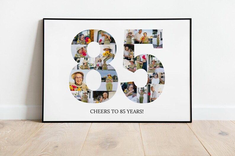 Number 85 Photo Collage Template, Personalized, 85th Birthday Gift ...